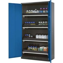 Chemikalienschrank ASECOS CS-CLASSIC, Fl&uuml;gelt&uuml;r, 4 Auszugswannen, 1055x520x1950 mm, enzianblau