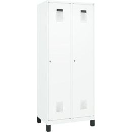 Kleiderspind C+P Evolo Plus, 2 Abteile, 400 mm Abteilbreite, mit F&uuml;&szlig;en, Anschlag rechts, B 800 x T 500 x H 1950 mm, Zylinder, verkehrswei&szlig;/verkehrswei&szlig;