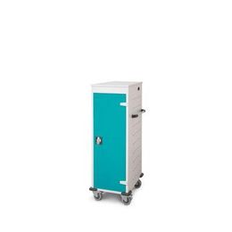 Laptopwagen mit Ladefunktion, 2-Punkt-Verriegelung, Feststellbremse, 10 F&auml;cher, B 530 x T 1250 x H 500, t&uuml;rkis