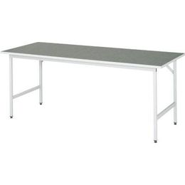 Rau Arbeitstisch Jerry, manuell h&ouml;henverstellbar, 25 mm Spanplatte mit Linoleumbelag, bis 300 kg, B 2000 x T 800 x H 800-850 mm, hellgRau/lichtgRau