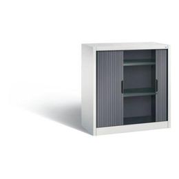 C + P Rollladenschrank Omnispace, 2 OH, abschlie&szlig;bar, B 1000 x T 420 x H 1030 mm, Stahl, lichtgrau/schwarzgrau