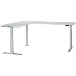 Sch&auml;fer Shop Sch&auml;fer Shop Genius Winkelschreibtisch Modena Flex, elektrisch h&ouml;henverstellbar, 90&deg; Winkel beidseitig, B 2000 x T 2400 mm, lichtgrau/wei&szlig;aluminium