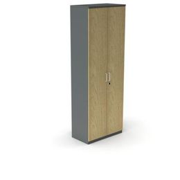 Fl&uuml;gelt&uuml;renschrank BEXXSTAR, 6 Ordnerh&ouml;hen, Holzt&uuml;ren, H 2225 mm, dunkelgrau/Eiche