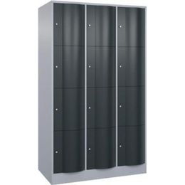C+P Schlie&szlig;fachschrank Resisto, 3 Abteile, 12 F&auml;cher, B 1148 x T 640 x H 1950 mm, Wei&szlig;alu/Anthrazitgrau