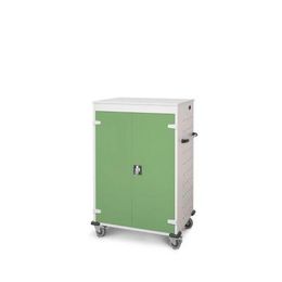 Laptopwagen mit Ladefunktion, 2-Punkt-Verriegelung, Feststellbremse, 20 F&auml;cher, B 920 x T 500 x H 1250, gr&uuml;n
