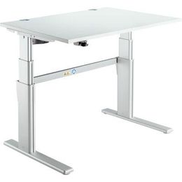 Schreibtisch Komfort, elektrisch höhenverstellbar, Rechteck, C-Fuß, B 1200 x T 800 x H 655-1305 mm, lichtgrau/weißaluminium RAL 9006