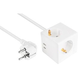 Steckdosenw&uuml;rfel Kabelmeister&reg; SW01-W020, 3 x Schuko-Buchse, 1 x USB-C mit 20 W, 1 x USB-A mit 18 W, B 67 x T 67 x H 67 mm, wei&szlig;