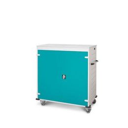 Laptopwagen mit Ladefunktion, 2-Punkt-Verriegelung, Feststellbremse, 30 F&auml;cher, B 1310 x T 500 x H 1250, t&uuml;rkis