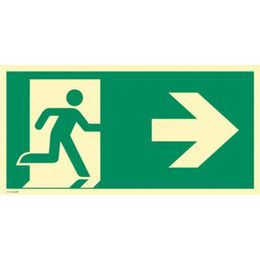 moedel Fluchtwegschild &bdquo;Notausgang rechts Pfeil rechts&ldquo;, nach ISO 7010 E002, Kunststoff, langnachleuchtend, B 400 x H 200 mm