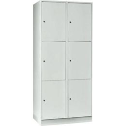 Wertfachschrank 400 mm, 2 Abteile, 6 F&auml;cher, Sicherheitszylinderschloss, Sockel, lichtgrau