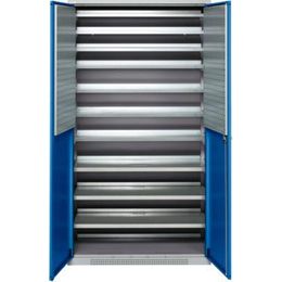 Sch&auml;fer Shop Sch&auml;fer Shop Genius Magazinschrank FS, 5 OH, abschlie&szlig;bar, 10 Fachb&ouml;den, 2 Lochrasterplatten, bis 450 kg, B 1055 x T 520 x H 1950 mm, wei&szlig;alu/enzianblau