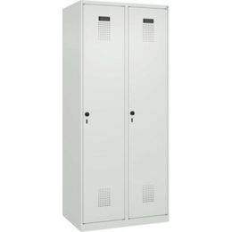 Kleiderspind C+P Evolo Plus, 2 Abteile, Anschlag rechts, Sicherheits-Drehriegel, B 800 x T 500 x H 1850 mm, lichtgrau/lichtgrau