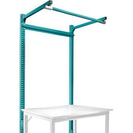 Manuflex Aufbauportal m. Ausleger, Grundtisch SPEZIAL Arbeitstisch/Werkbank UNIVERSAL/PROFI, 1250 mm, wasserblau
