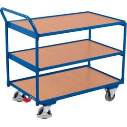 Sch&auml;fer Shop Sch&auml;fer Shop Select Tischwagen, leicht, Stahl/MDF-Platte, Enzianblau/Buche-Dekor, 3 Etagen, L 985 x B 605 mm, TPE-Rollen mit EasySTOP, bis 250 kg