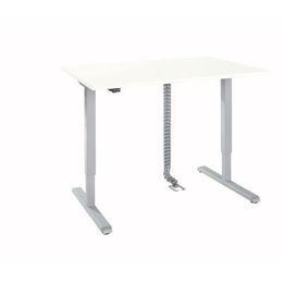 Schreibtisch, elektrisch h&ouml;henverstellbar, inkl. Kabelkette & Kabelkanal, Rechteck, T-Fu&szlig;, B 1200 x T 800 x H 715-1205 mm, wei&szlig;/wei&szlig;aluminium
