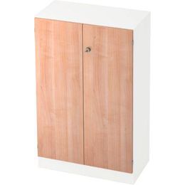 Aktenschrank TARVIS, mit Griff ohne Schloss, 3 Ordnerhöhen, B 800 x T 420 x H 1270 mm, weiß/Nussbaum-Dekor