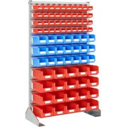 St&auml;nderregal einseitig, B 1130 x T 500 x H 1885 mm, 40 x 0,7 l, rot + 21 x 3 l, blau + 20 x 7,5 l, rot