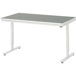 Rau Arbeitstisch Adlatus, elektrisch h&ouml;henverstellbar, 25 mm Spanplatte, Linoleumbelag, 150 kg, B 1500 x T 800 x H 720-1120 mm, hellgRau/lichtgRau