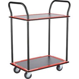 Sch&auml;fer Shop Sch&auml;fer Shop Select Etagenwagen 220DB, 2 Etagen, Stahl pulverbeschichtet, PUR-R&auml;der, B 615 x T 880/965 x H 1000 mm, bis 370 kg, schwarz/rot
