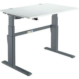 Schreibtisch Komfort, elektrisch h&ouml;henverstellbar, Rechteck, C-Fu&szlig;, B 1200 x T 800 x H 655-1305 mm, lichtgrau/anthrazit