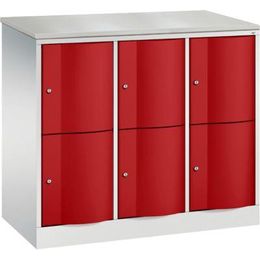 C+P Schlie&szlig;fachschrank Resisto, 3 Abteile, 6 F&auml;cher, B 1148 x T 540 x H 1077 mm, Lichtgrau/Rubinrot