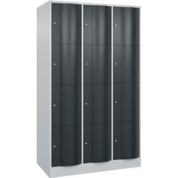 C+P Schlie&szlig;fachschrank Resisto, 3 Abteile, 12 F&auml;cher, B 1148 x T 640 x H 1950 mm, Lichtgrau/Anthrazitgrau