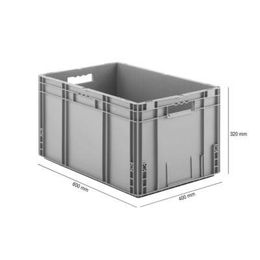 Sch&auml;fer Shop Euro Box Serie MF 6320, aus Polypropylen, Inhalt 62,3 l, Durchfassgriff, B 600 x T 400 x H 320 mm, grau, 5 St&uuml;ck