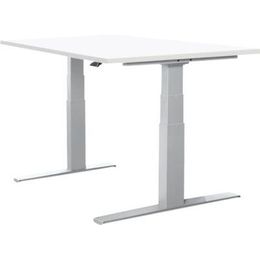 Schäfer Shop Schäfer Shop Select Schreibtisch LOGIN, elektrisch höhenverstellbar, Rechteck, T-Fuß, B 1200 x T 800 x H 645-1290 mm, weiß/weißaluminium