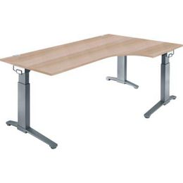 Sch&auml;fer Shop Sch&auml;fer Shop Genius Schreibtisch ERGOSTYLE S, 90&deg;, C-Fu&szlig; Gestell, Ansatz rechts, manuell h&ouml;henverstellbar, melaminharzbeschichtet, B 2000 x T 800 x H 675-895 mm, Eiche/anthrazit