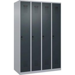 Kleiderspind C+P Evolo Plus, 4 Abteile, Anschlag rechts, Sicherheits-Drehriegel, B 1200 x T 500 x H 1850 mm, wei&szlig;aluminium/anthrazitgrau