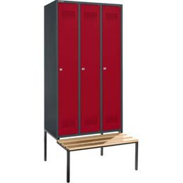 Sch&auml;fer Shop Sch&auml;fer Shop Genius Kleiderspind mit Sitzbank, 3 Abteile, Zylinderschloss, anthrazit/rubinrot