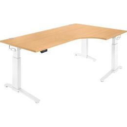 Sch&auml;fer Shop Sch&auml;fer Shop Genius Schreibtisch ERGOSTYLE S, 90&deg;, elektrisch h&ouml;henverstellbar, Ansatz rechts, C-Fu&szlig;, einstufig, B 2000 x T 800 x H 715 - 1182 mm, inkl. Memory Master, Buche/wei&szlig;