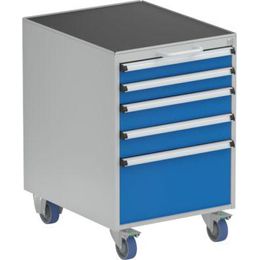 Schubladenblock treston 53/66-1, 5 abschlie&szlig;bare Sch&uuml;be, mobil, bis 300 kg, B 530 x T 640 x H 795 mm, Stahl, lichtgrau RAL 7035/brillantblau RAL 5007