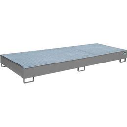 Bauer Regalwanne RW-GR 3300-2 PE, mit Gitterrost und PE-Einsatz, B 3262 x T 1312 x H 267 mm, bis 540 l, Stahl lackiert, mausgrau