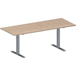 Sch&auml;fer Shop Sch&auml;fer Shop Genius Konferenztisch MODENA FLEX, Rechteck, T-Fu&szlig; Rechteckrohr, B 2000 x T 800 x H 650-850 mm, Eiche-Dekor/wei&szlig;aluminium RAL 9006