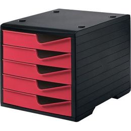 Schubladenbox Styro&reg; Styroswing, 5 Sch&uuml;be, Auszugsperre & Griffmulde, stapelbar, B 270 x T 340 x H 255 mm, PolyStyrol, schwarz-cranberry