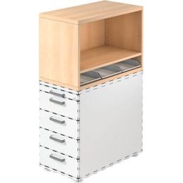 Aufsatzregal Breno, f&uuml;r Standcontainer Breno, inkl. 3 Kunststoffeins&auml;tze, B 428 x T 800 x H 530 mm, Spanplatte, Eiche