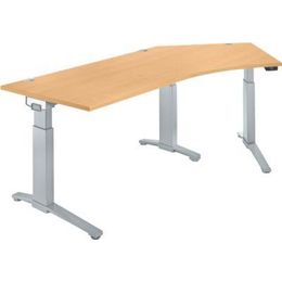 Sch&auml;fer Shop Sch&auml;fer Shop Genius Schreibtisch ERGOSTYLE S, 135&deg;, einstufig, elektrisch h&ouml;henverstellbar, Ansatz rechts, C-Fu&szlig;, B 2165 x T 800 x H 715-1182 mm, inkl. Memory Master, Buche/wei&szlig;aluminium