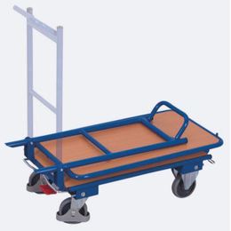 Sch&auml;fer Shop Klappb&uuml;gelwagen, Stahl/MDF-Platte, Enzianblau/Buche-Dekor, 2 Etagen, L 720 x B 450 mm, klappbarer mit Querstrebe, TPE-Rollen mit EasySTOP, bis 150 kg