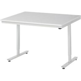 Rau ESD-Arbeitstisch Adlatus, elektrisch h&ouml;henverstellbar, 28 mm Spanplatte mit Melaminbelag, bis 150 kg, B 1250 x T 1000 x H 720-1120 mm, lichtgRau