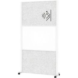Maul Stellwandsystem Maulconnecto, 2x Akustikvlies hell, 1x Whiteboard, Klettverbindung, auf Rollen, H 1800 x B 1000 mm, wei&szlig;