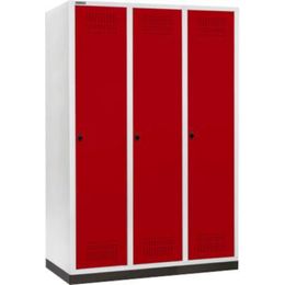 Sch&auml;fer Shop Sch&auml;fer Shop Genius Kleiderspind mit Sockel, 3 Abteile, 400 mm Abteilbreite, Sicherheitsdrehriegelverschluss, lichtgrau/rubinrot