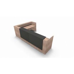 Winkeltheke Spezia, B 3655 x T 2055 x H 1130 mm, Ulme-Dekor/Leder grau