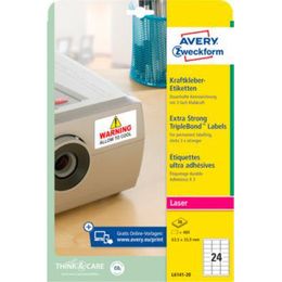 Avery Zweckform Etiketten L6141-20, extra stark haftend, geeignet f&uuml;r Laserdrucker, 63,5 x 33,9 mm, 480 St&uuml;ck/20 A4-Bogen, Polyesterfolie, wei&szlig;