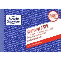 Avery Zweckform Quittungsblock 1735-5, A6 quer, 2 x 40 Blatt, 4er Pack + 1 gratis