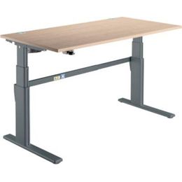 Schreibtisch Komfort, elektrisch h&ouml;henverstellbar, Rechteck, C-Fu&szlig;, B 1600 x T 800 x H 655-1305 mm, Eiche/anthrazit