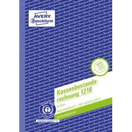 Avery® Zweckform Kassenbestandsrechnung 1218, A5, mit Ausfüllhilfe, ohne Durchschläge, perforiert & gelocht, Blauer Engel, weiß, 1 Buch mit 50 Blatt