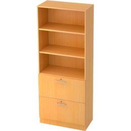 Schrank ULM, mit H&auml;ngeregistraturausz&uuml;gen, 3 OH, H 2004 x B 800 x T 420 mm, Buche-Dekor