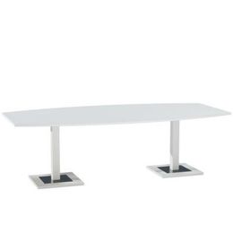 Konferenztisch, bis 8 Personen, Boot, Standfu&szlig;, B 2400 x T 1200 x H 720-820 mm, wei&szlig;/silber
