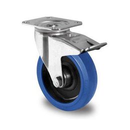 CASCOO Lenkrolle R4F1, mit Totalfeststeller, Rad-&oslash; 200 mm x B 46 mm, Polyamid-Felge, Elastik-Lauffl&auml;che, blau, Rollenlager, bis 350 kg